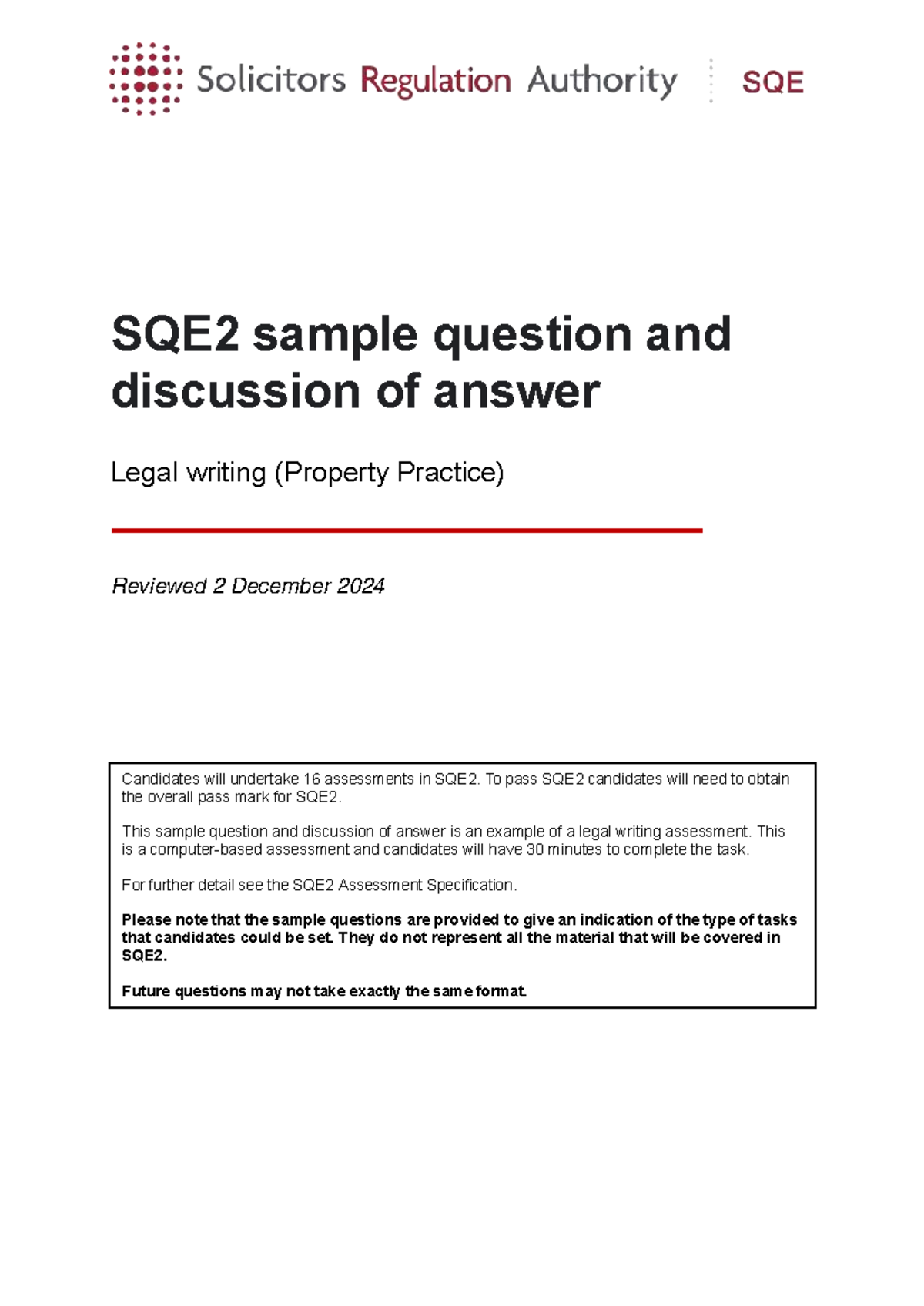 Dec 24 sqe property sample question writing - SQE2 sample question and ...