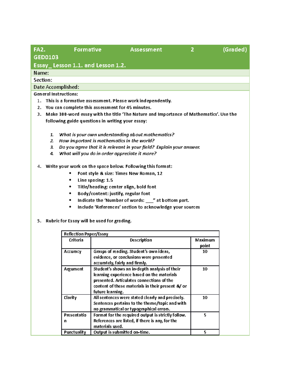 FA2 - mmw - FA2. Formative Assessment 2 (Graded) GED Essay_ Lesson 1 ...