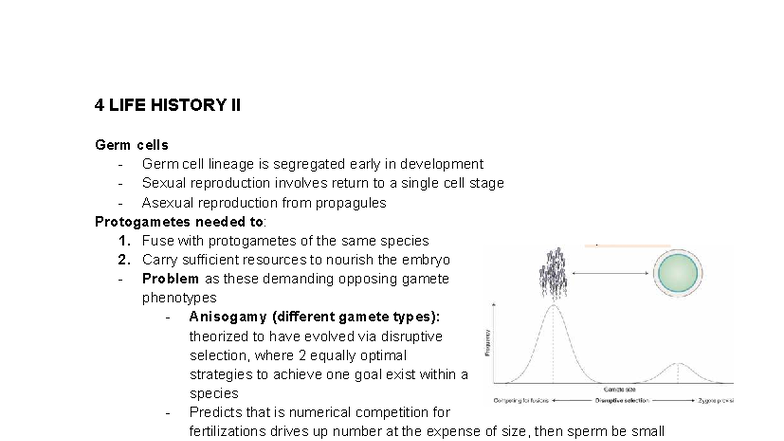 Life History II: Germ Cells and Sexual Reproduction Dynamics - Studocu