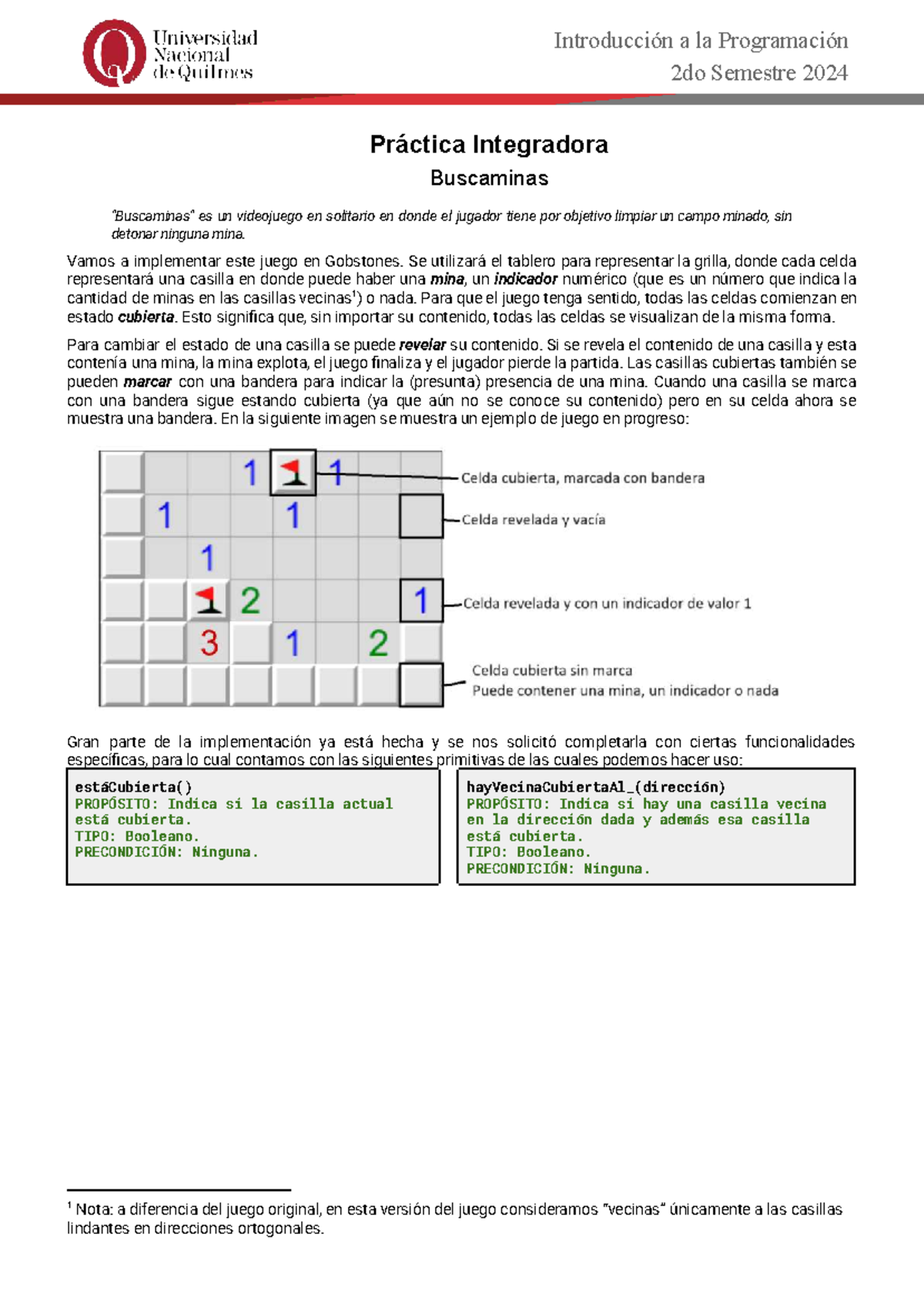 P1. Práctica Integradora: Implementación del Juego Buscaminas - Studocu
