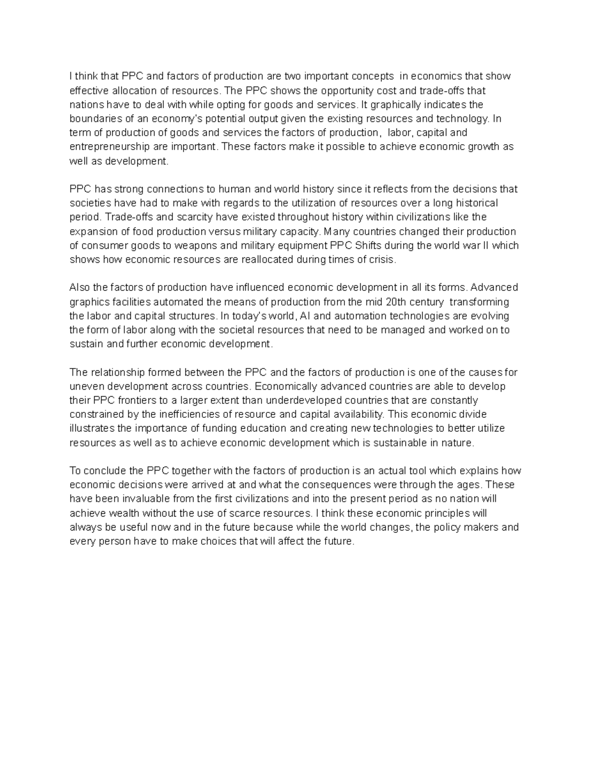 ECO 101: Reflection on PPC & Factors of Production in Economics - Studocu