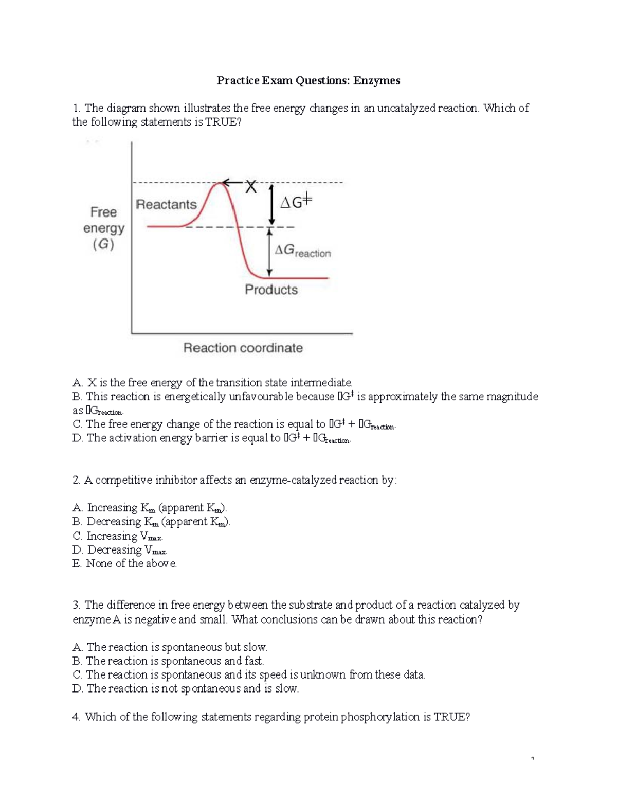 Enzymes MCQ Practice Exam Questions - Winter 2015 - Studocu