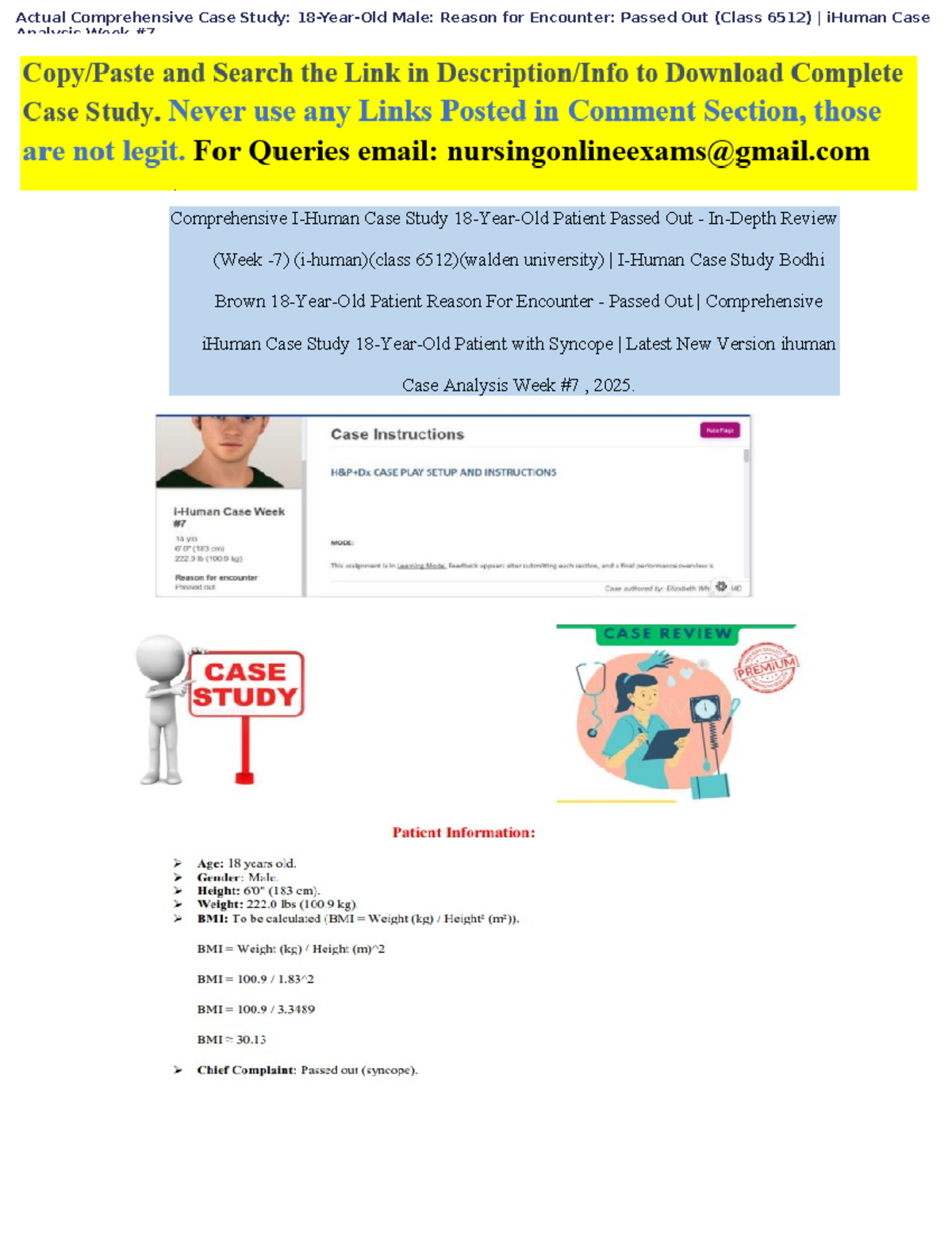 Comprehensive I-Human Case Study 18-Year-Old Patient Passed Out – In ...