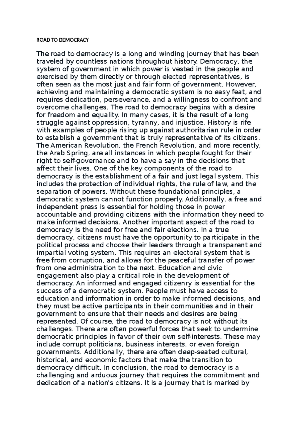 Grade 12 Revised Essay: The Road to Democracy in SA - Studocu