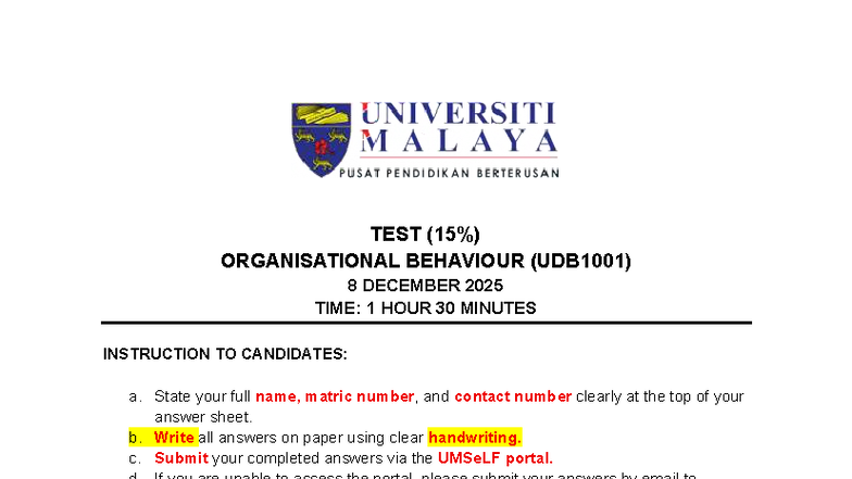 OB Test Instructions (UDB1001) - 8 Dec 2025, 1.5 Hours - Studocu