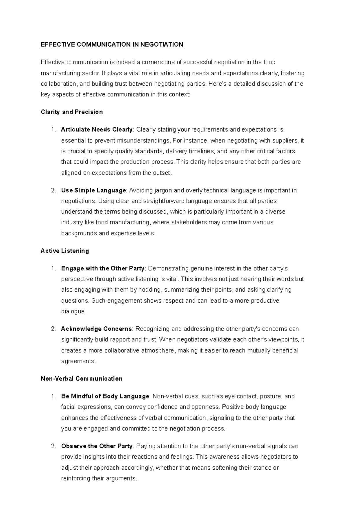 Effective Communication IN Negotiation - EFFECTIVE COMMUNICATION IN ...