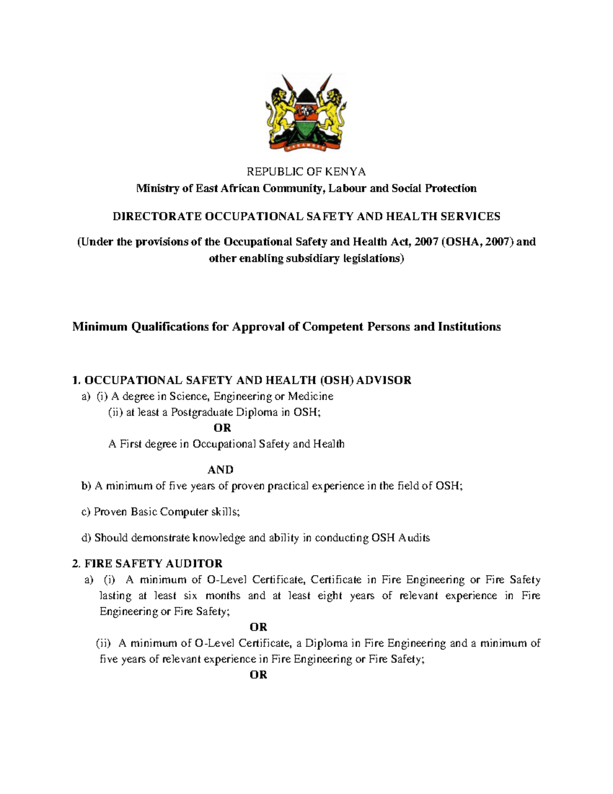 Minimum Qualifications for Approval of Competent Persons and ...