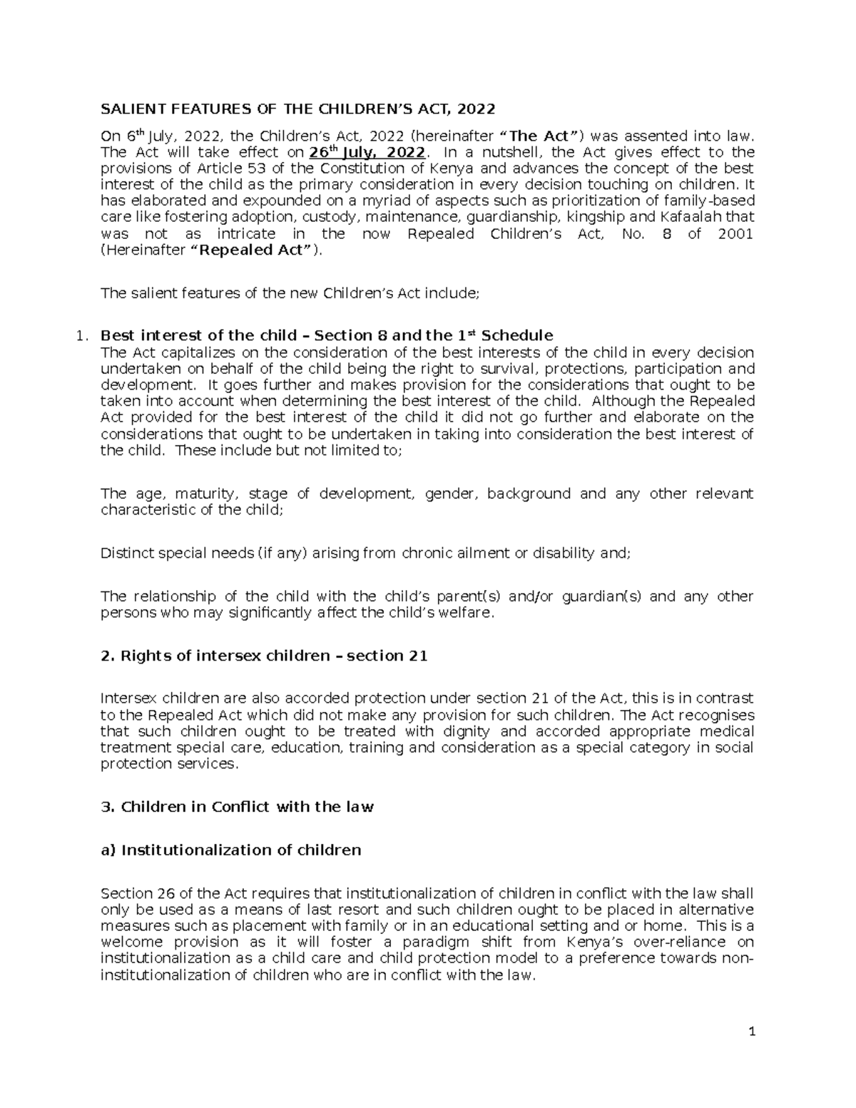 Salient Features of the Children Act, 2022: Key Provisions Explained ...