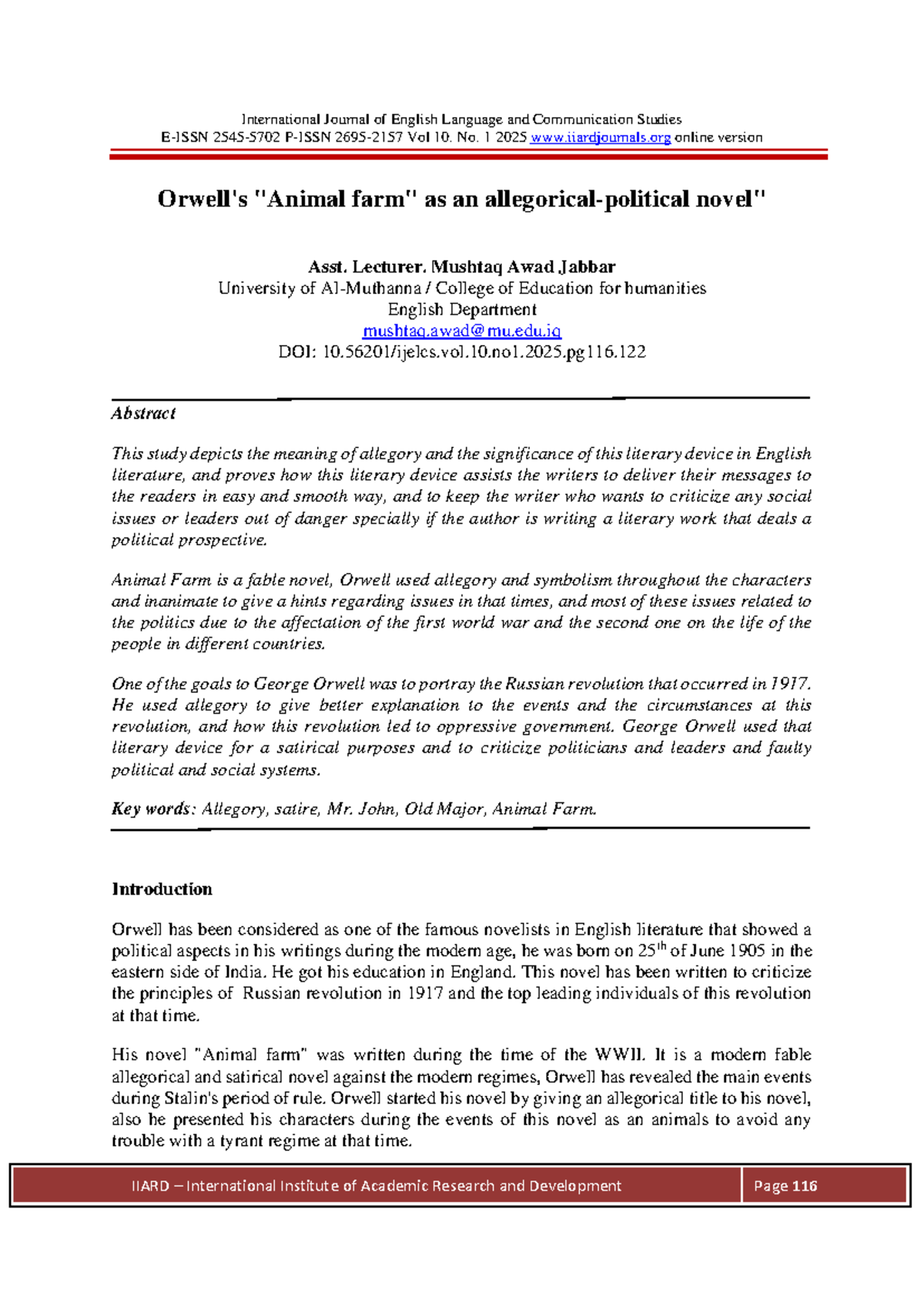 Allegory and Satire in Orwell's Animal Farm: A Critical Analysis (ENG ...