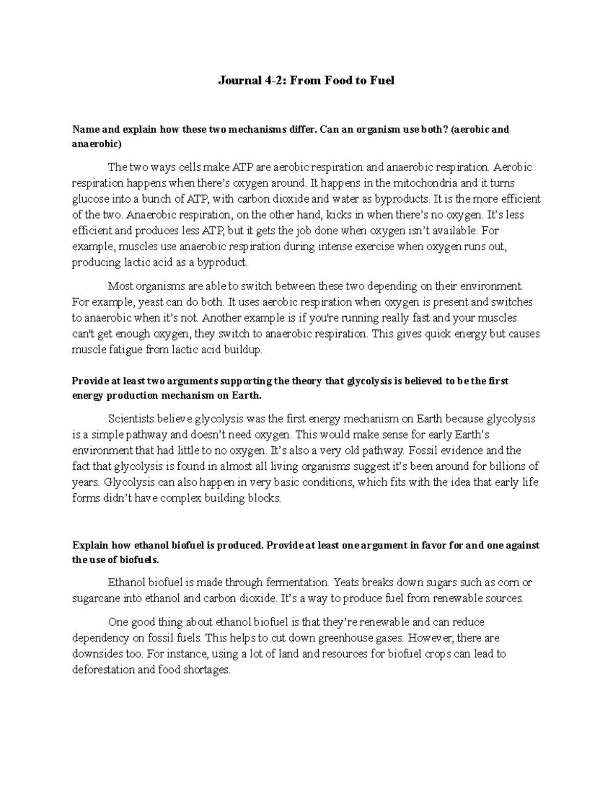 Bio 4-2 Journal: Aerobic vs. Anaerobic Respiration Explained - Studocu