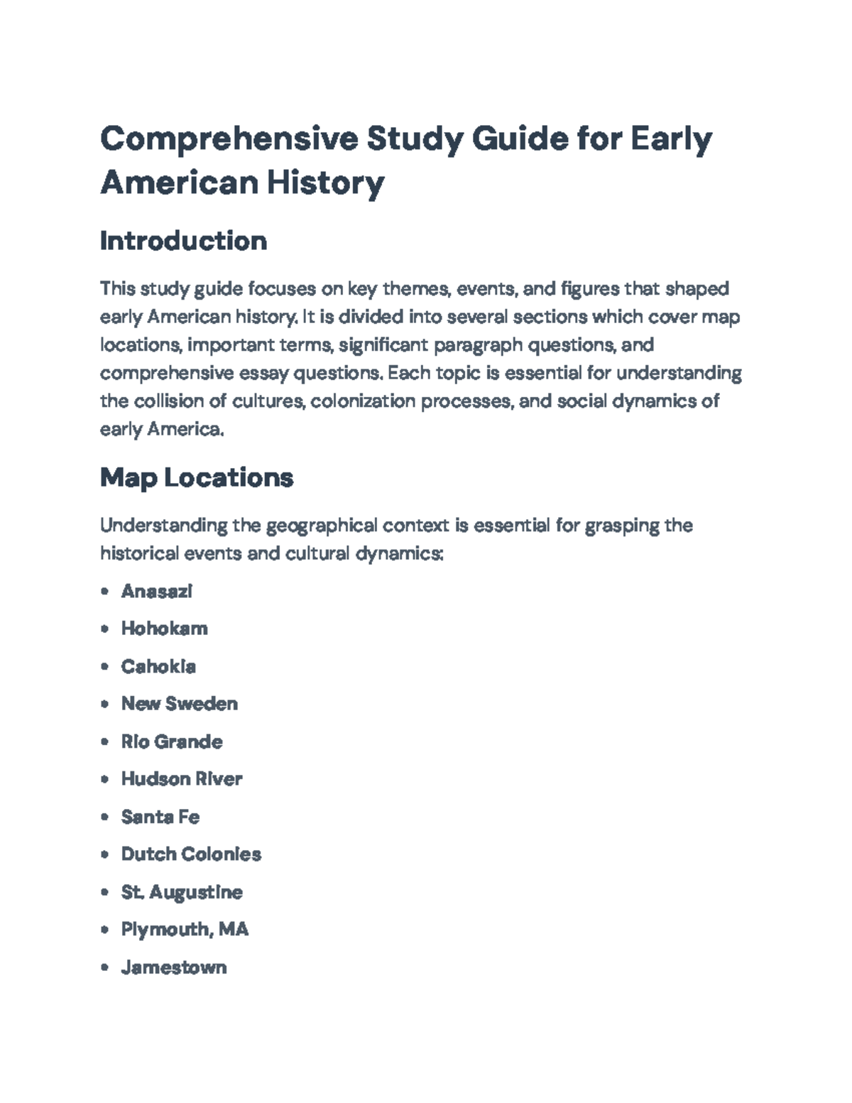 Comprehensive Study Guide for Early American History (HIST 101 ...