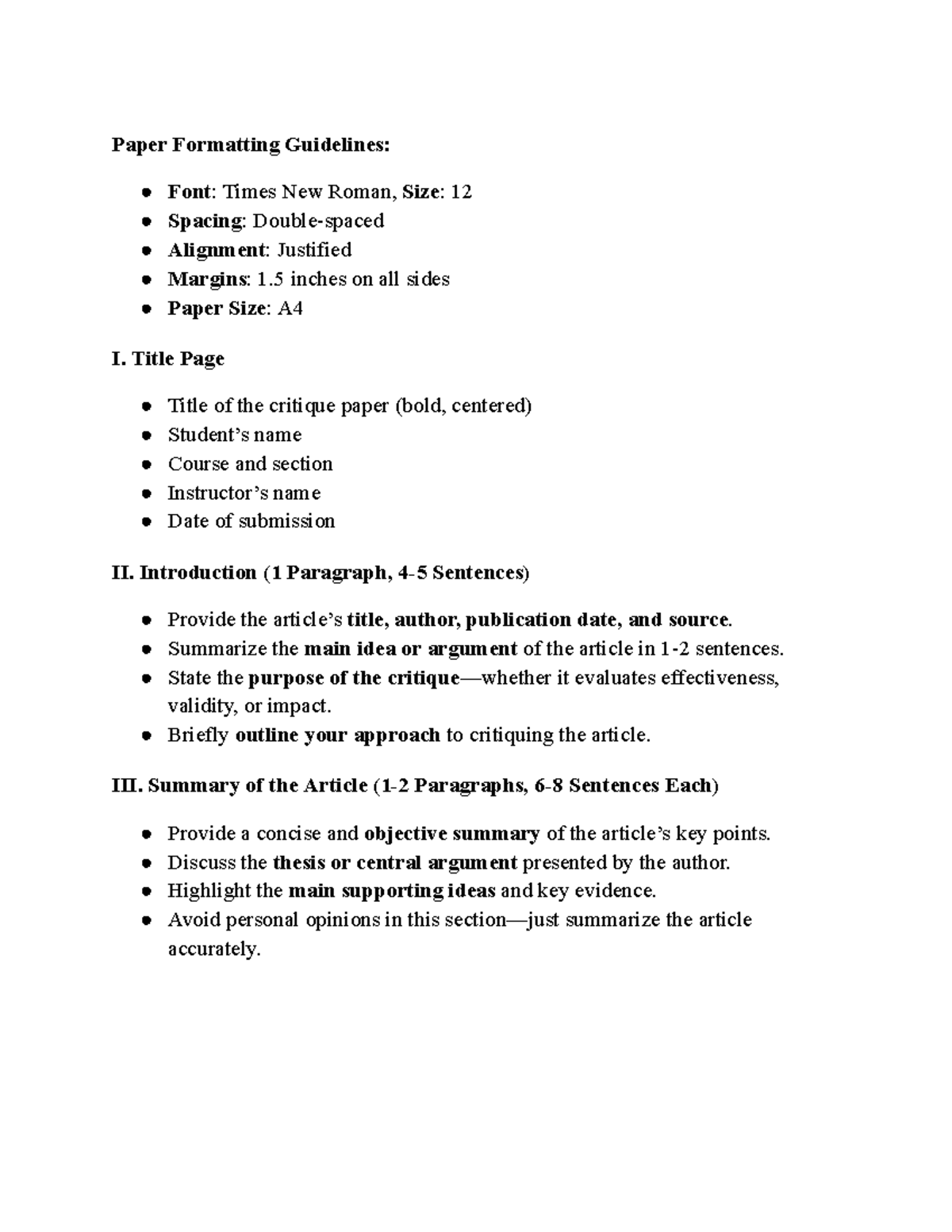 Format Guidelines for Critique Paper (ENG 101) - Studocu