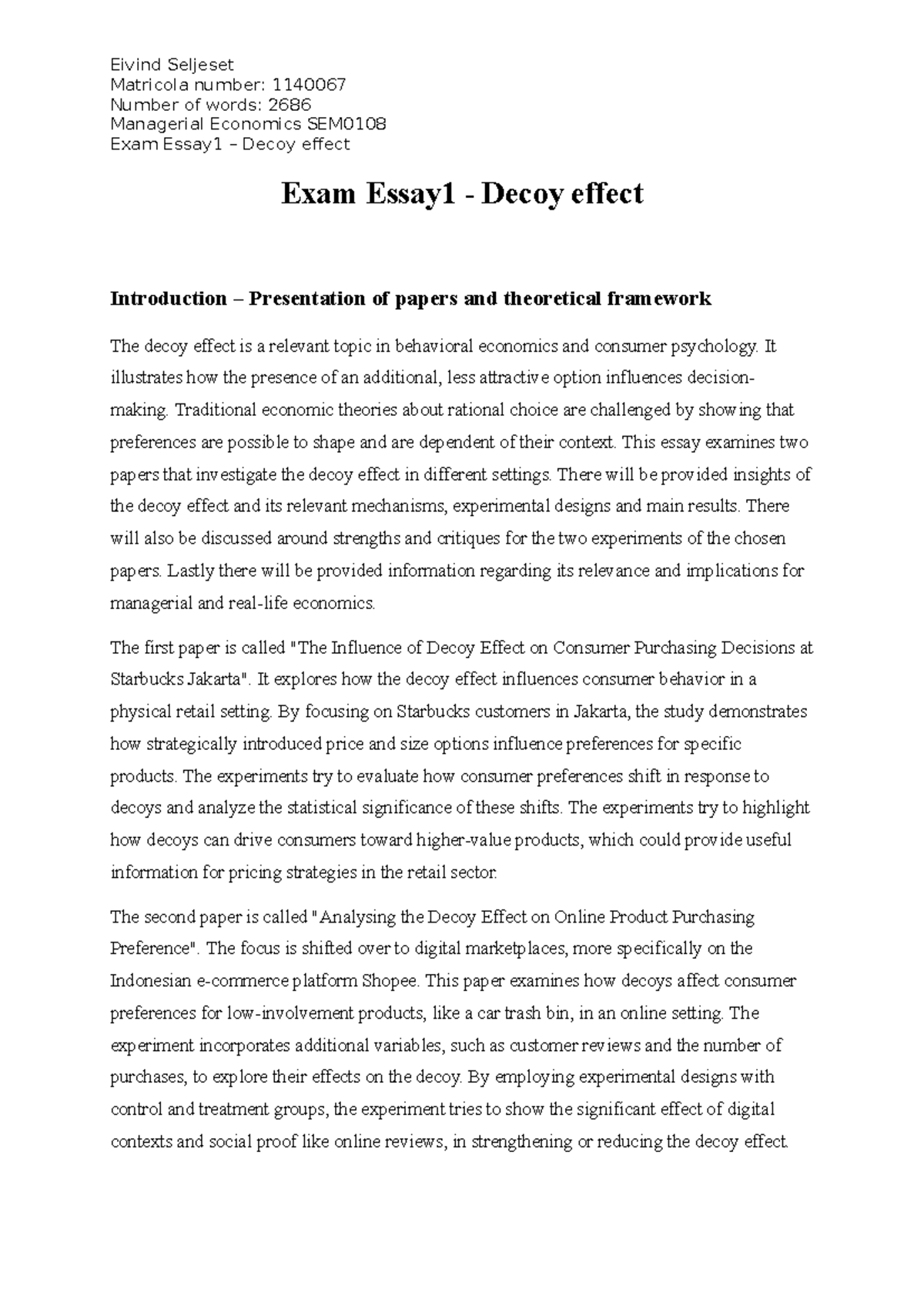 Managerial Economics SEM0108 Exam Essay: The Decoy Effect Explained ...