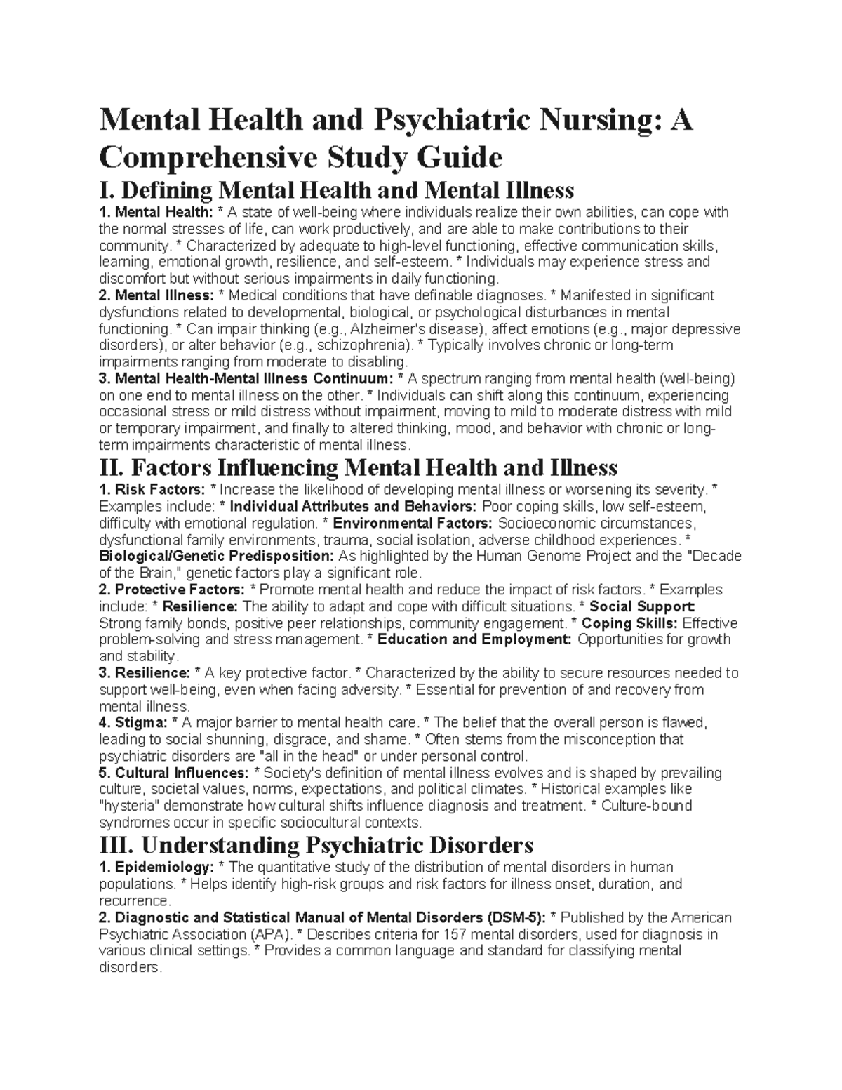 Mental Health and Psychiatric Nursing: Comprehensive Study Guide (MHN ...