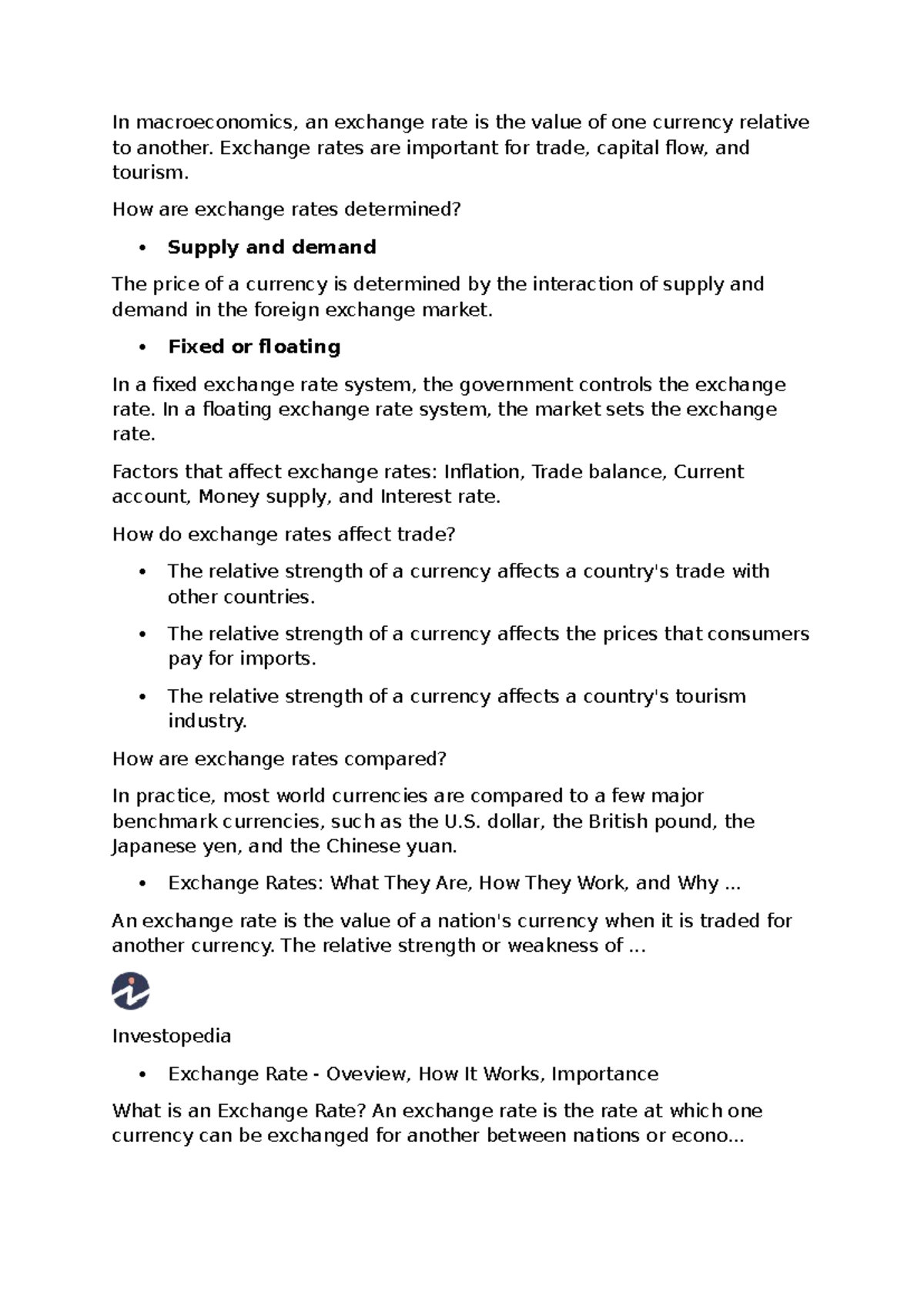 Exchange RATE - Notes - In macroeconomics, an exchange rate is the ...