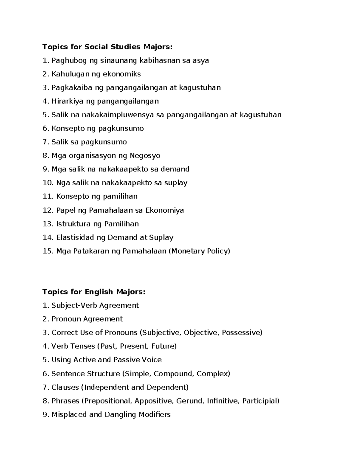 Topics for Social Studies and English Majors: Key Concepts and Terms ...
