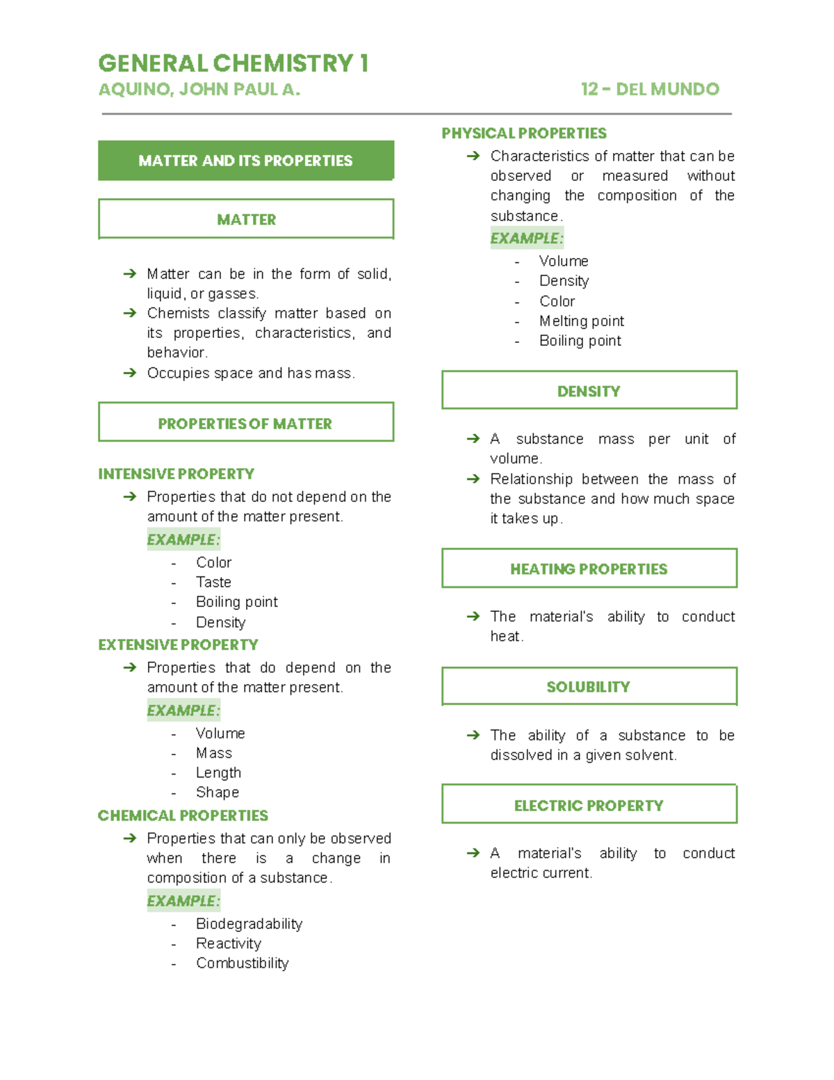 GENERAL CHEMISTRY 1 - PHYSICAL PROPERTIES OF MATTER NOTES - Studocu
