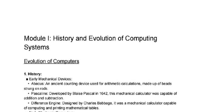 Module I: History and Evolution of Computing Systems (CS101) - Studocu