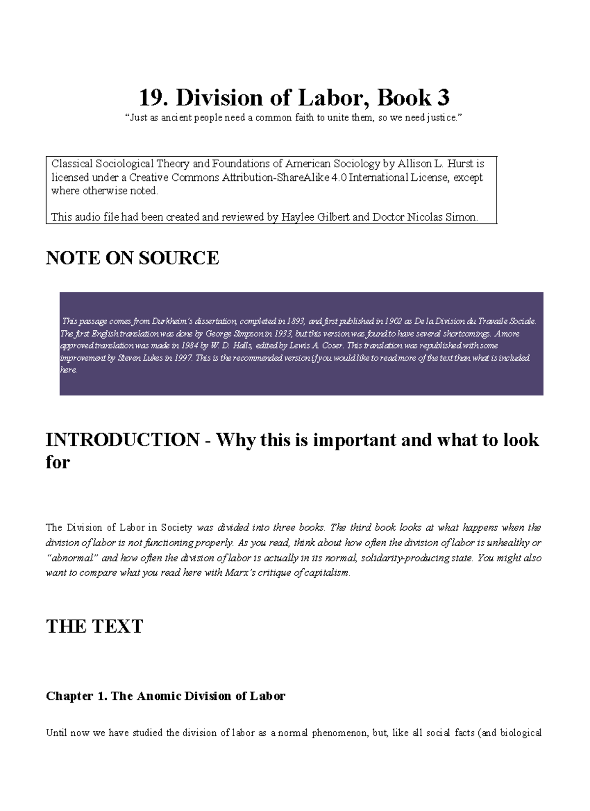 19. Division of Labor and Social Solidarity: A Classical Theory ...