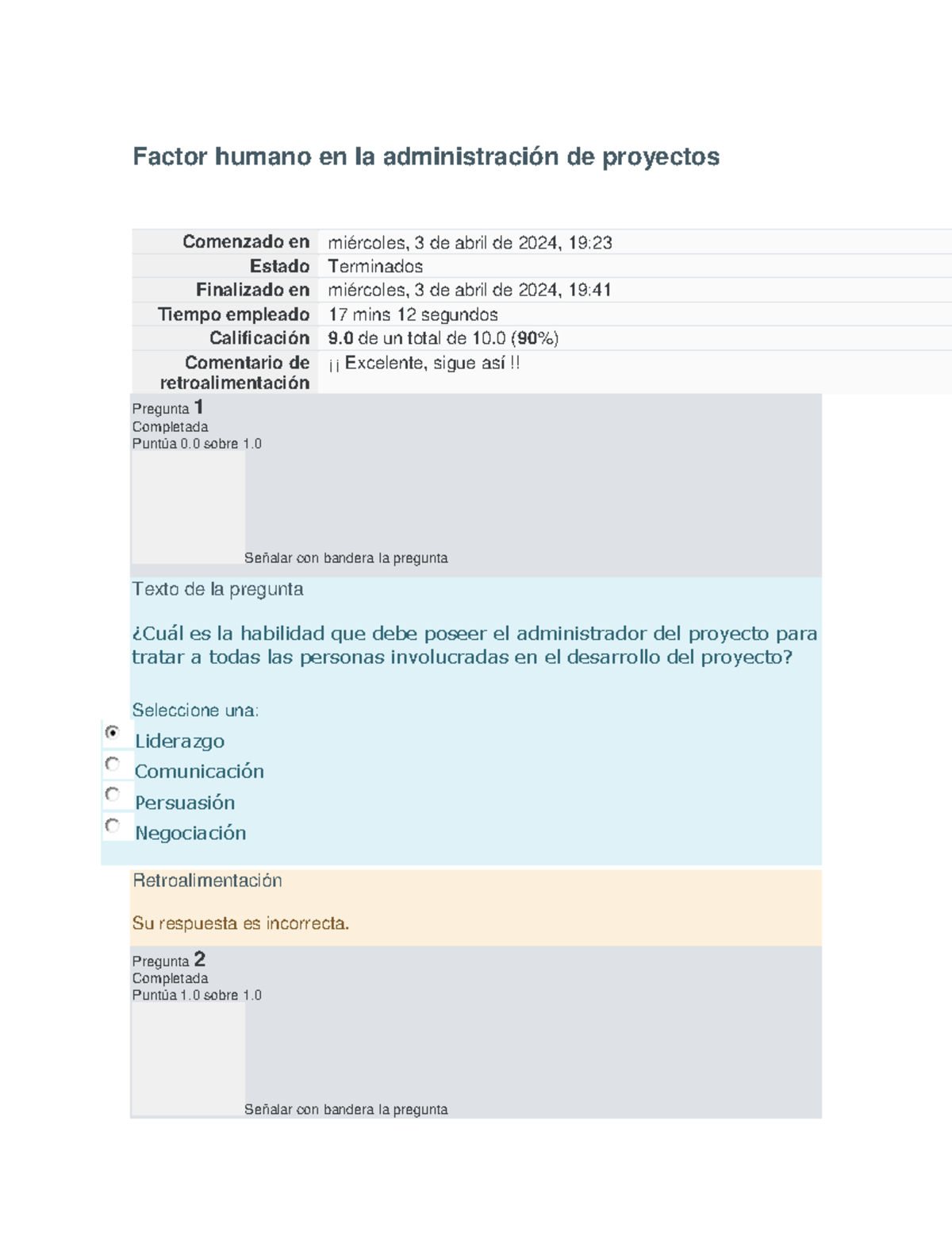 Factor Humano en la Administración de Proyectos: Examen Sem 3 y 4 - Studocu