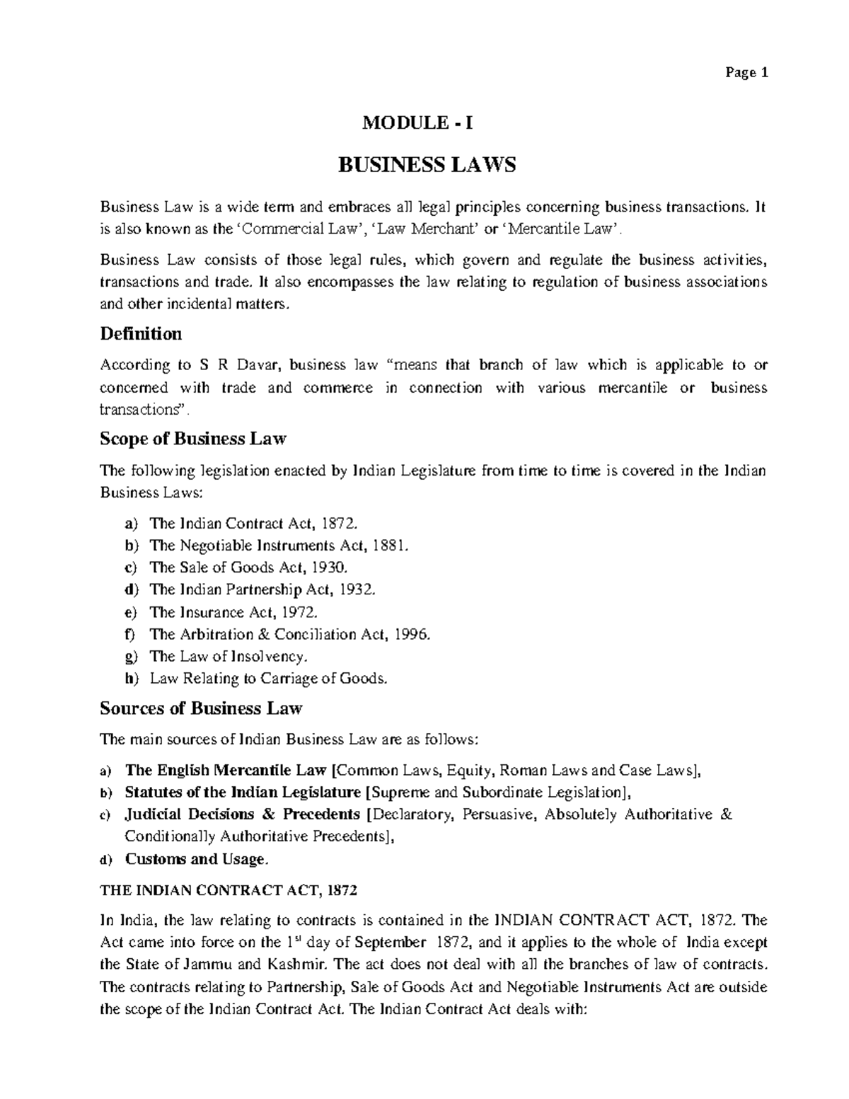 Business Law Overview for BBA - Exam Preparation Notes - Studocu