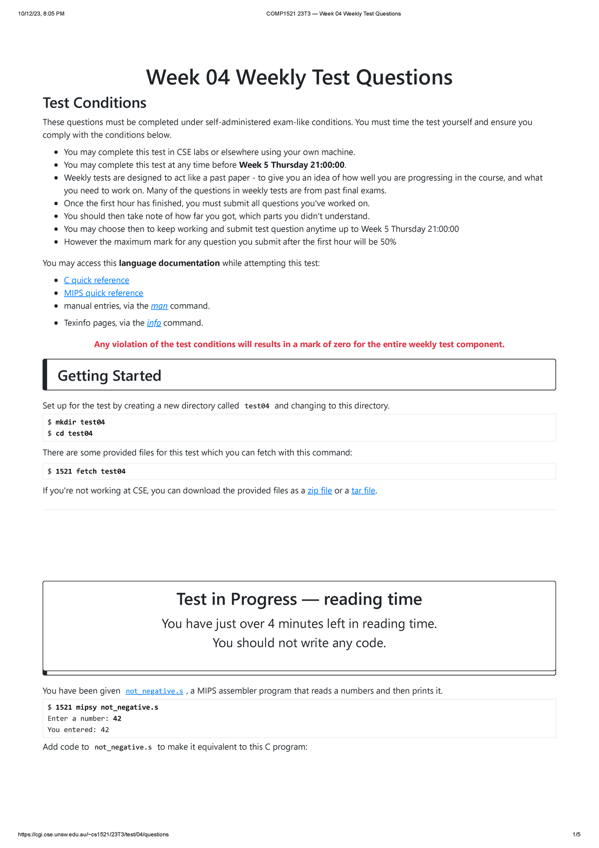 COMP1521 23T3 — Week 04 Weekly Test Questions & Instructions - Studocu