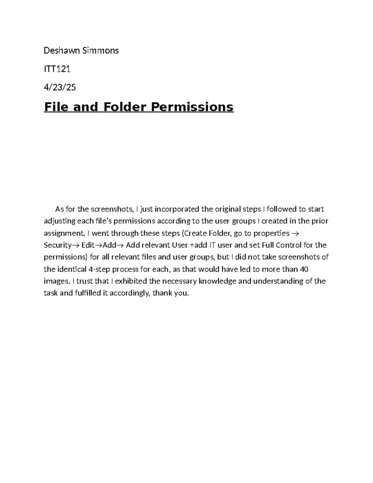 ITT121 Final Exam: Understanding File and Folder Permissions - Studocu