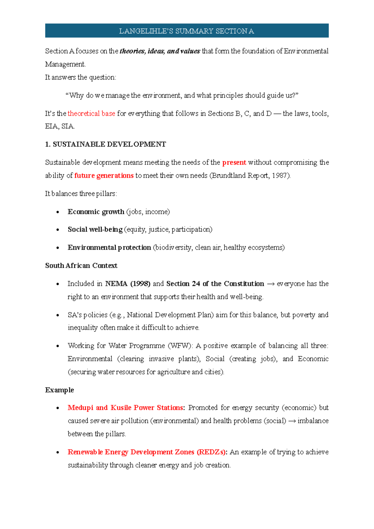 ENVIRONMENTAL MANAGEMENT THEORIES & CONCEPTS (EM 101) - SECTION A ...