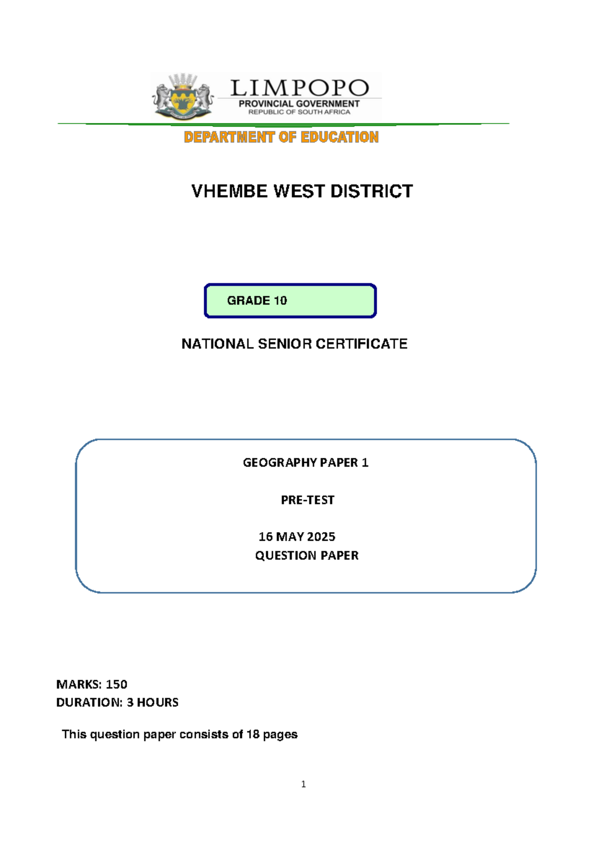 GEOG 10 PRE JUNE 2025 - Geography Paper 1 Practice Questions - Studocu