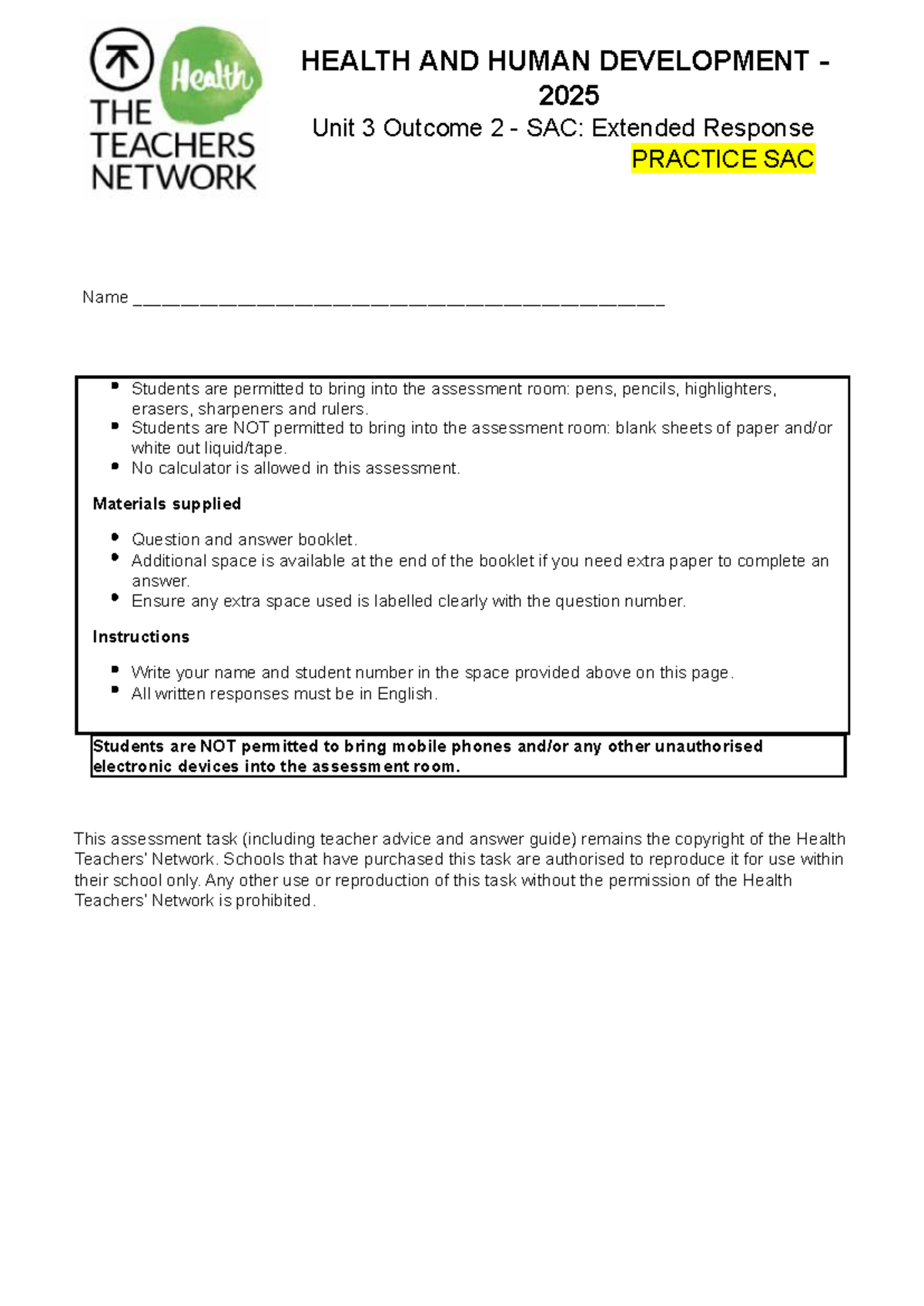 Unit 3 Outcome 2 - Health & Human Development SAC Extended Response ...