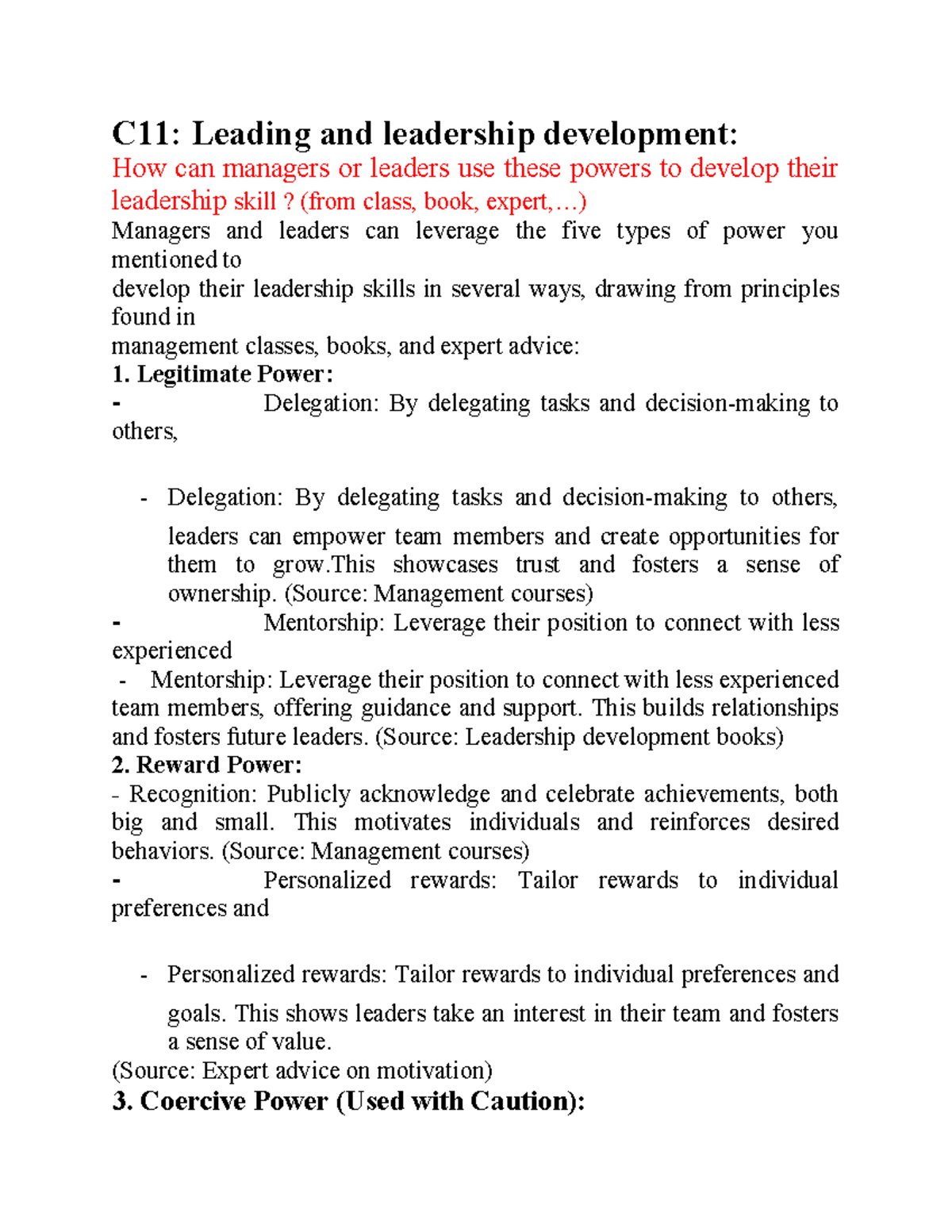 C11: Leadership Development Strategies for Managers and Leaders - Studocu