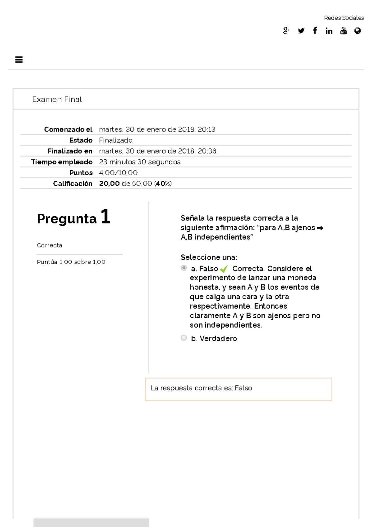 Examen Final Estadística 1 Uniasturias - Resultados y Preguntas - Studocu