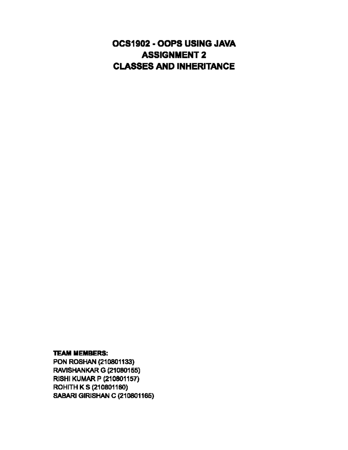 OCS1902 OOPS Using Java Assignment 2: Classes & Inheritance Details ...