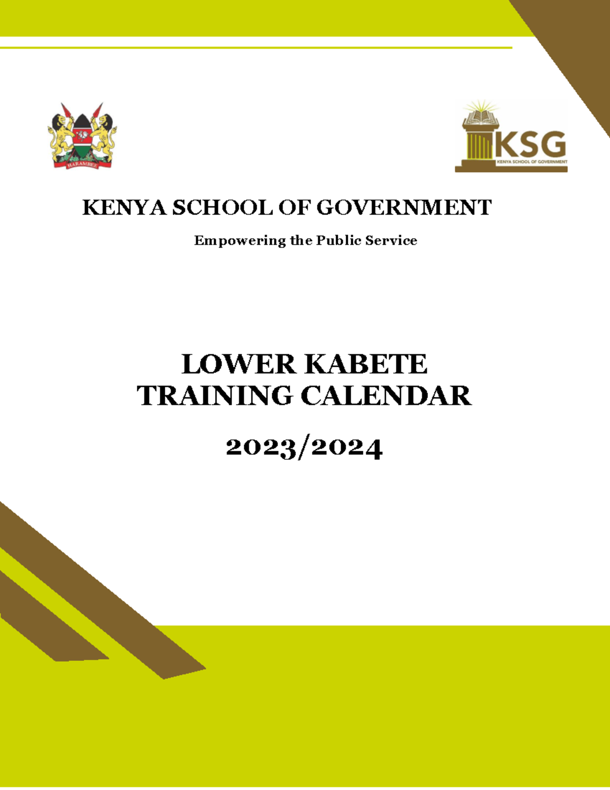KSG Lower Kabete 2023-2024 Training Calendar & Programs Overview - Studocu