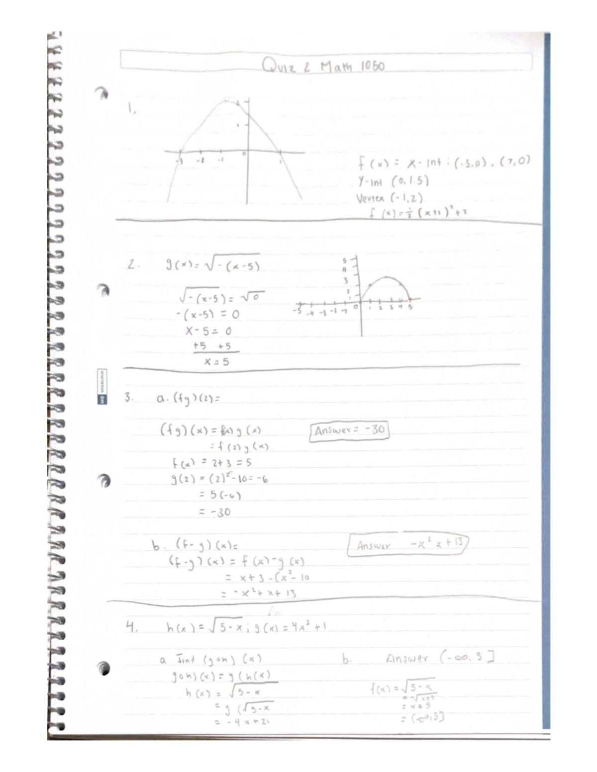 Quiz 2 Solutions for Math 1050 - Studocu
