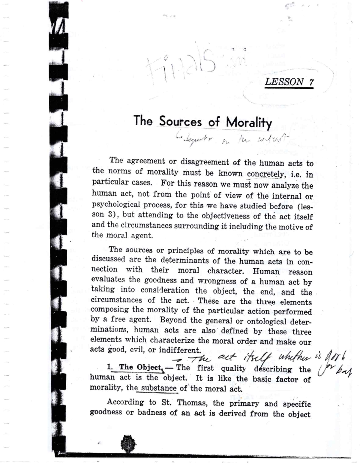 Finals Lesson 7: Analyzing the Sources of Morality - Studocu