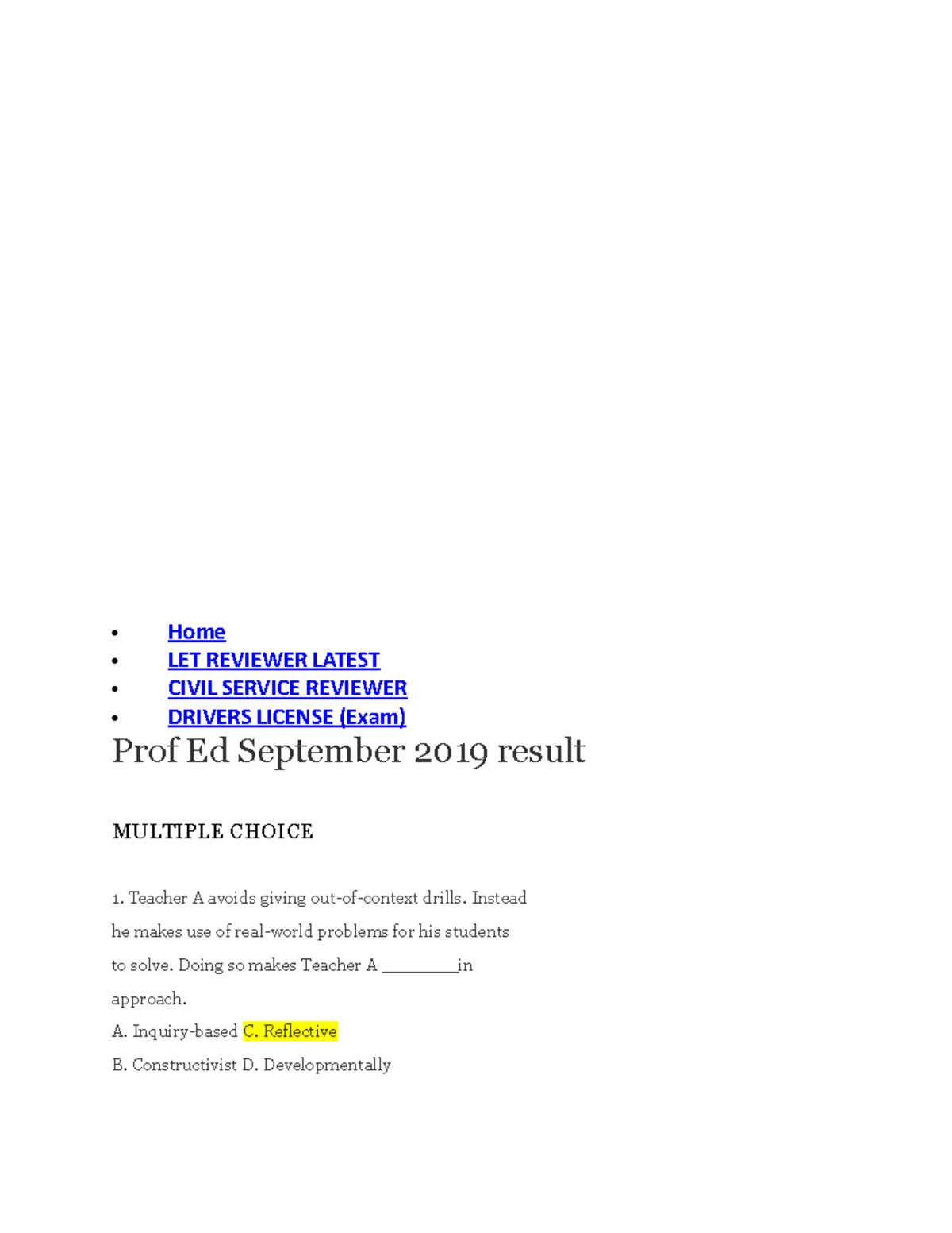 LET Reviewer: Summary with Answers for Gen Ed & Prof Ed - Studocu