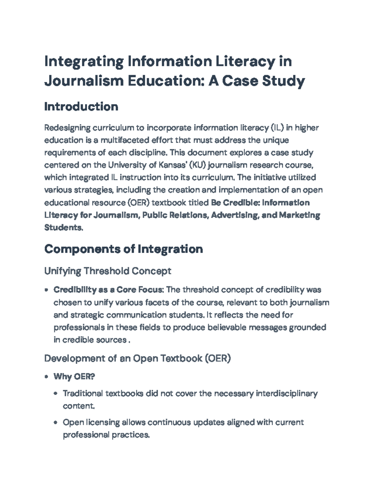 Integrating Information Literacy in Journalism Education: A Case Study ...