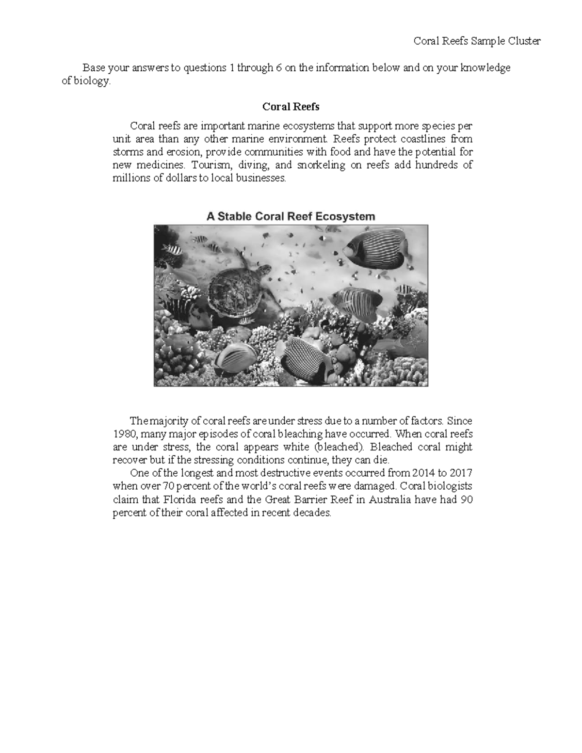 Biology Sample Clusters: Coral Reefs & Prostaglandins Analysis - Studocu
