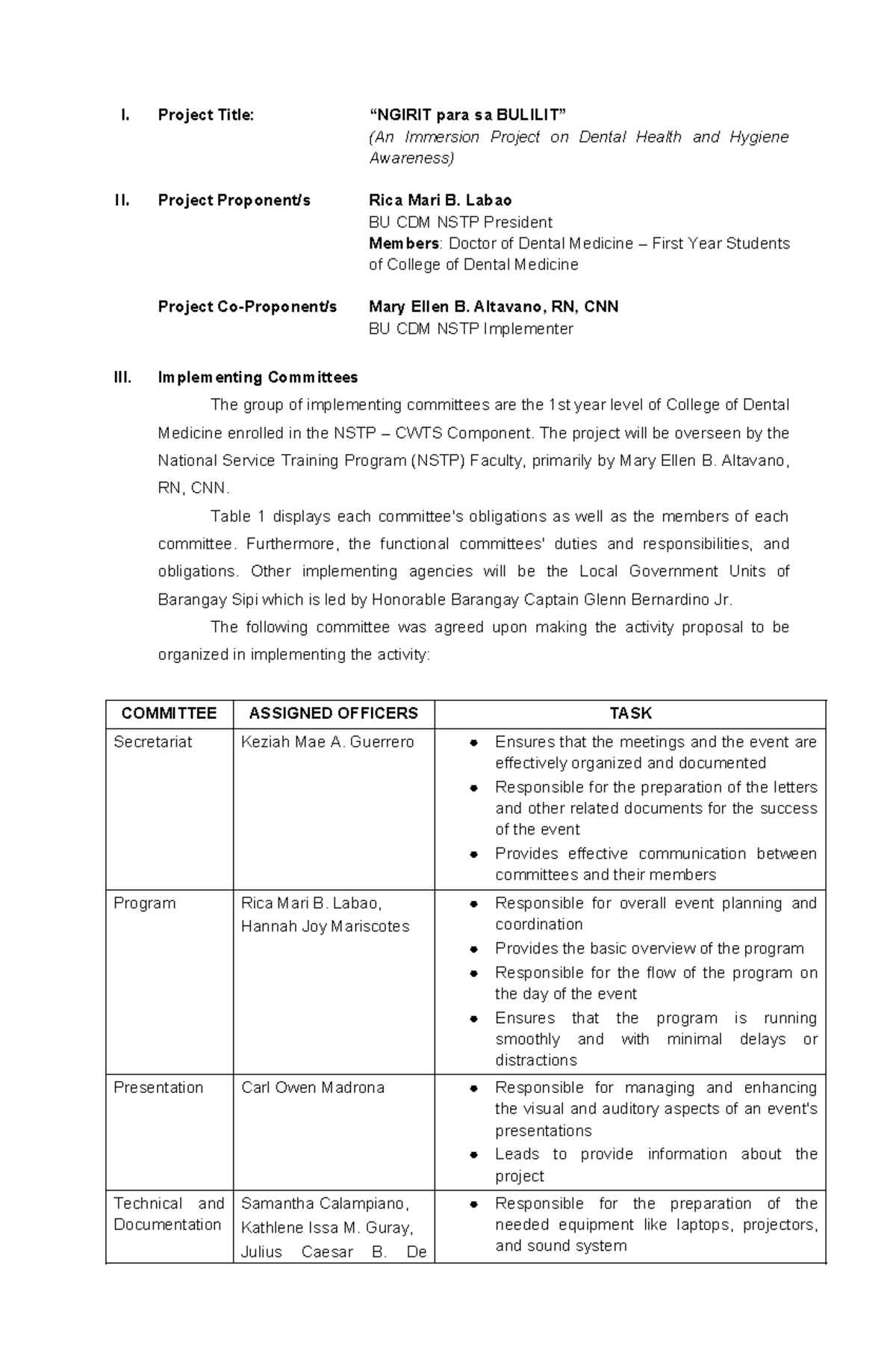 CWTS — Immersion Proposal on Dental Health for Daycare Pupils - Studocu