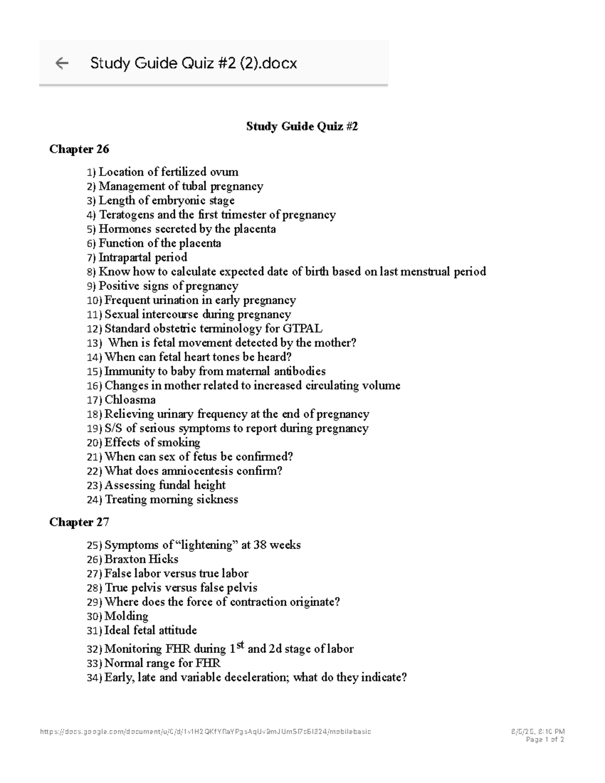 Study Guide Quiz (NUR 101) - Chapters 26 & 27 Overview - Studocu