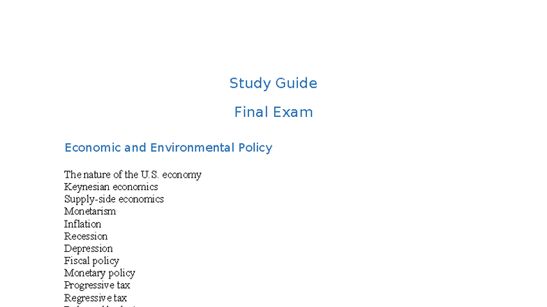 Final Exam Study Guide: Economic & Environmental Policy - Studocu