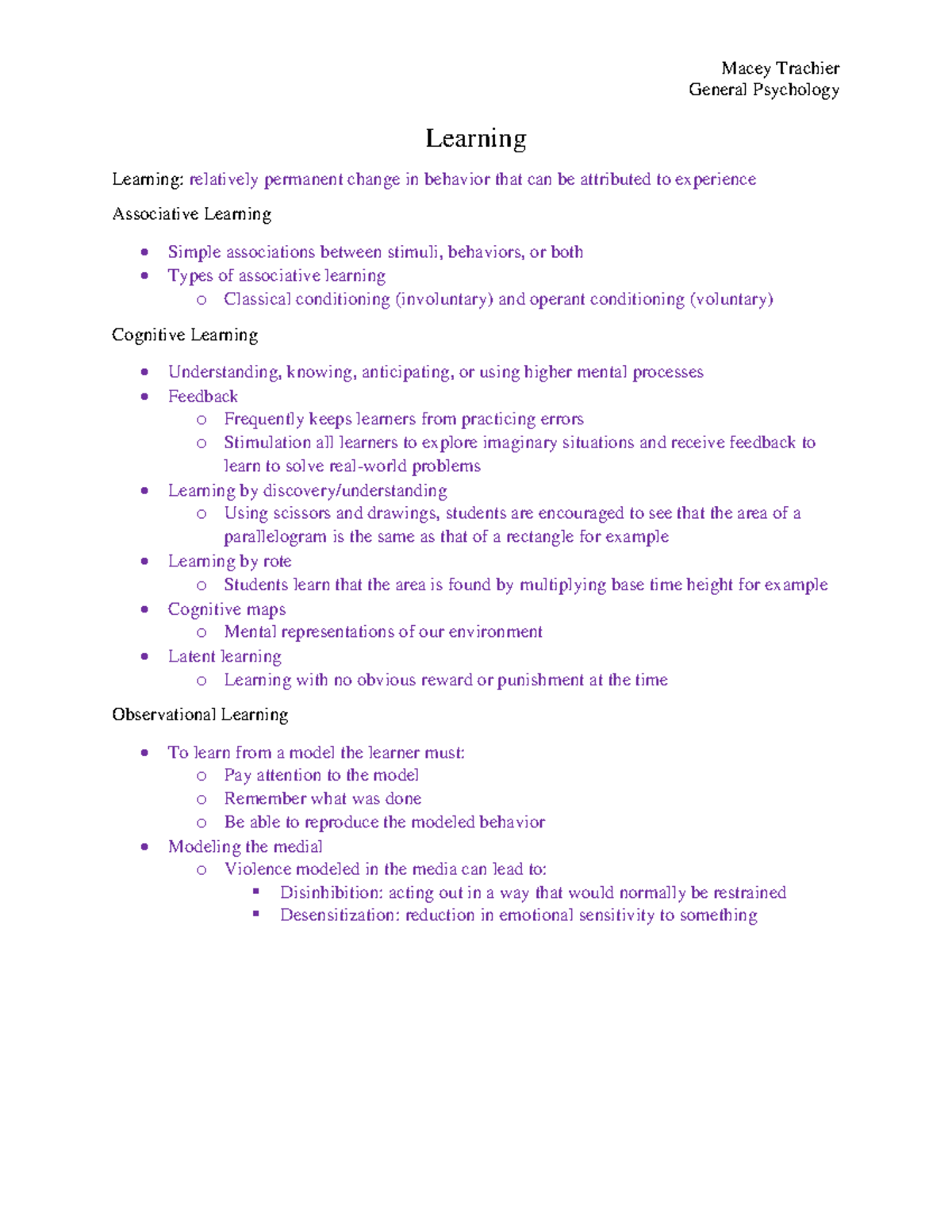 PSY 101: Final Exam Notes on Learning in General Psychology - Studocu