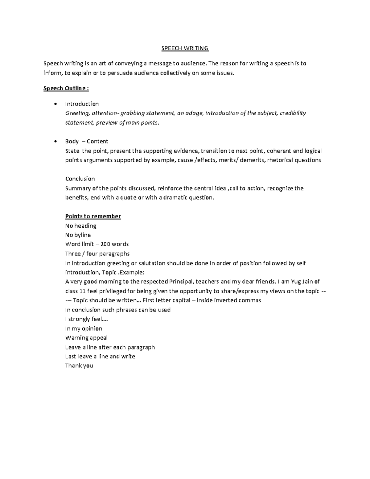 Speech Writing Guidelines for Effective Communication - Studocu