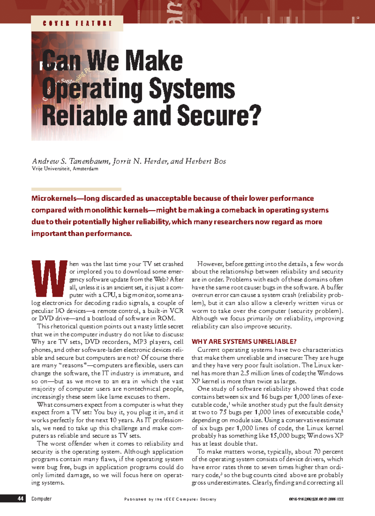 OS Reliability & Security: Enhancements and Future Directions - Studocu