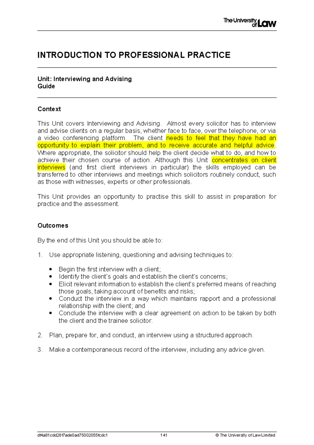 Final Exam Guide: Interviewing & Advising Techniques (Unit) - Studocu