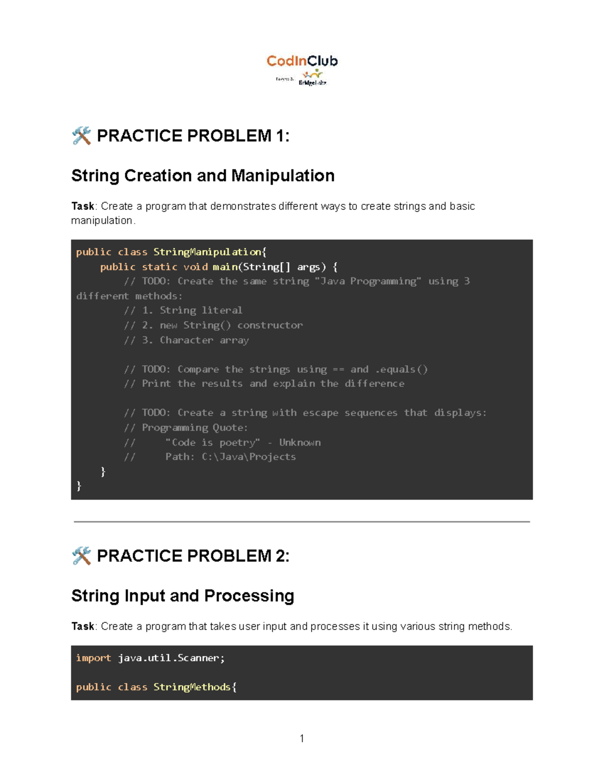 S1 - Java String Manipulation & Processing Practice Problems - Studocu