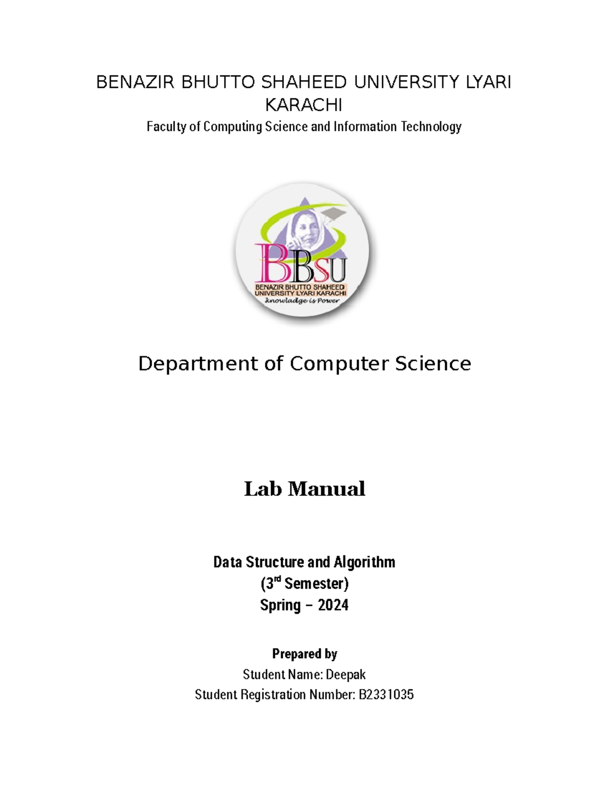 Lab 01 DSA - Introduction to Algorithms and Data Structures - Studocu