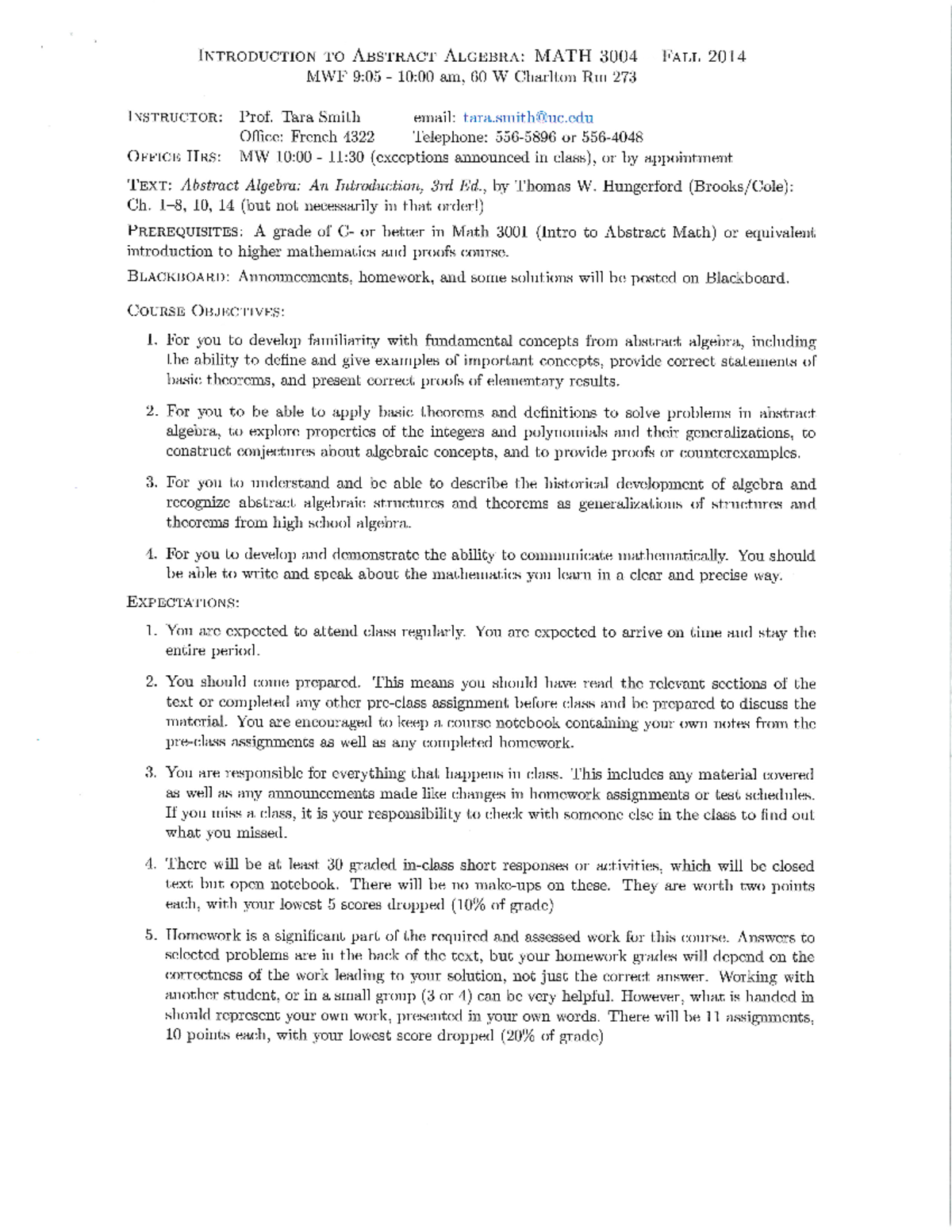 MATH3004-Abstract Algebra Course Outline and Expectations - Studocu