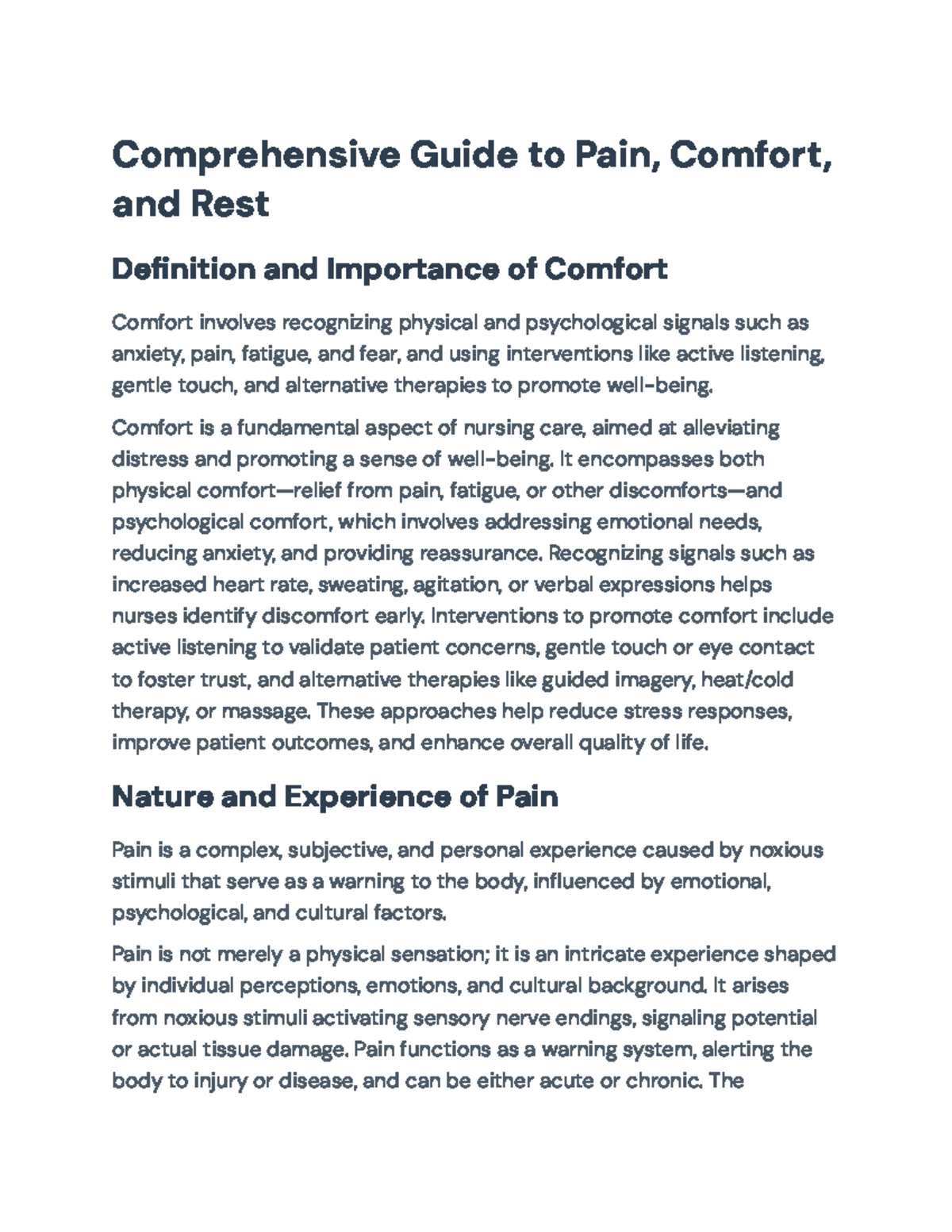 Comprehensive Guide to Pain Management, Comfort, and Rest in Nursing ...